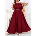 Burgundy Plus Size Elegant Off-Shoulder Maxi Dress With Rhinestone Trim ...
