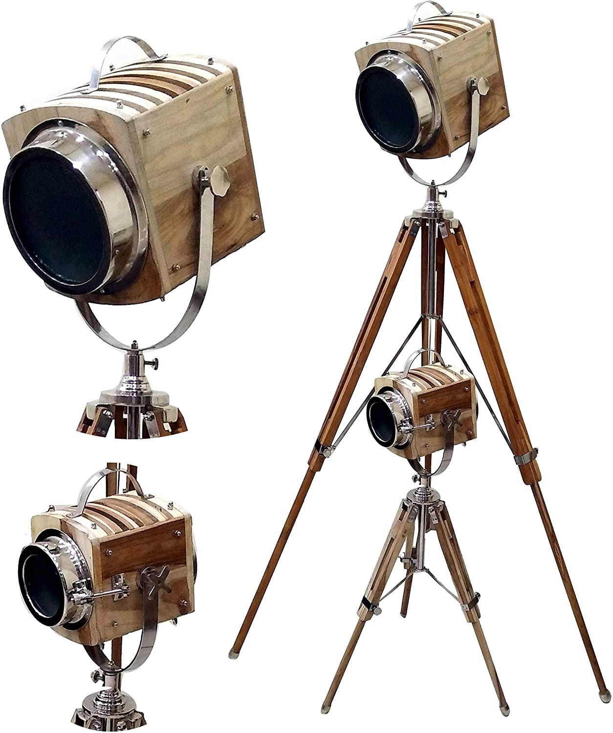Nautical Beautiful Wooden Spotlight Tripod Modern Floor & Table Lamp ...