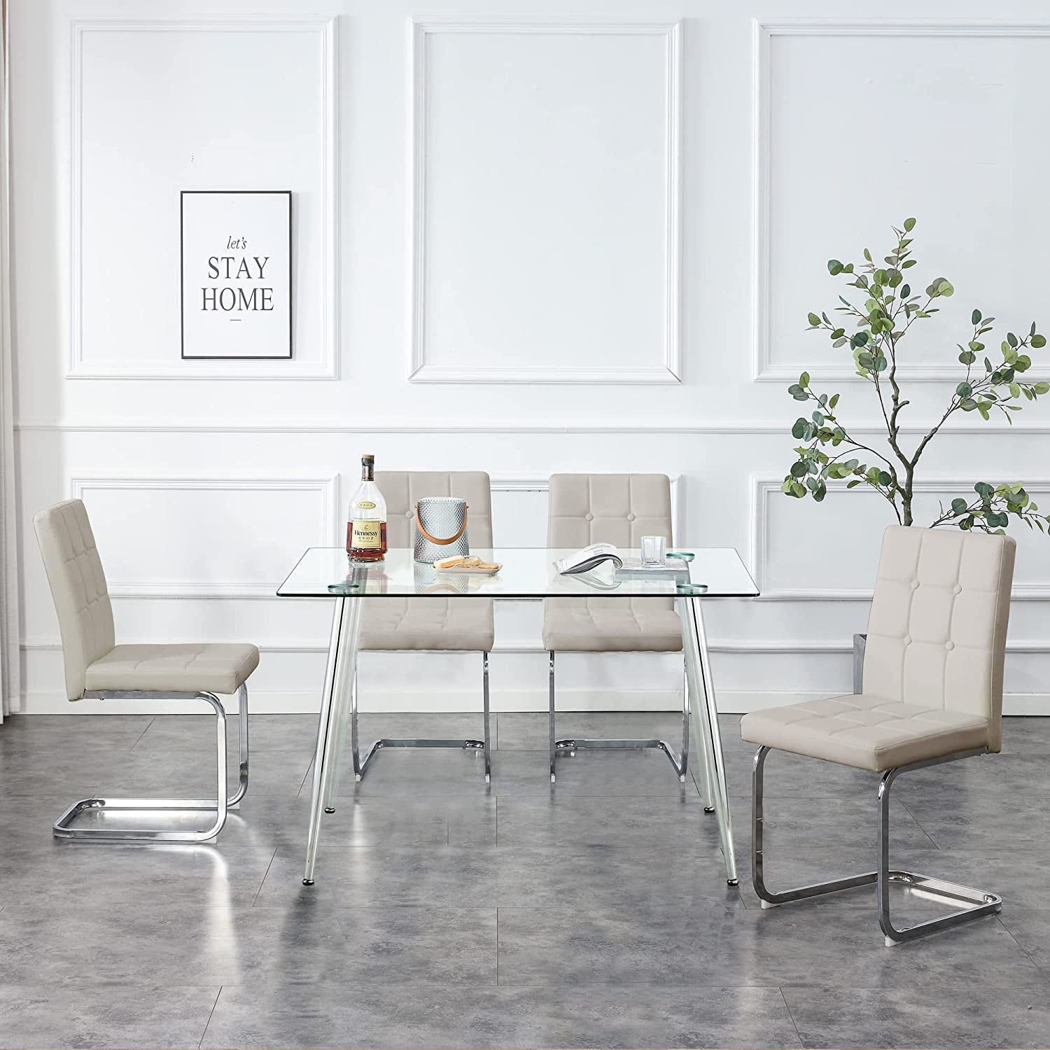 Modern 51 inch Transparent Dining Table and 4 Dining Chairs Set for ...