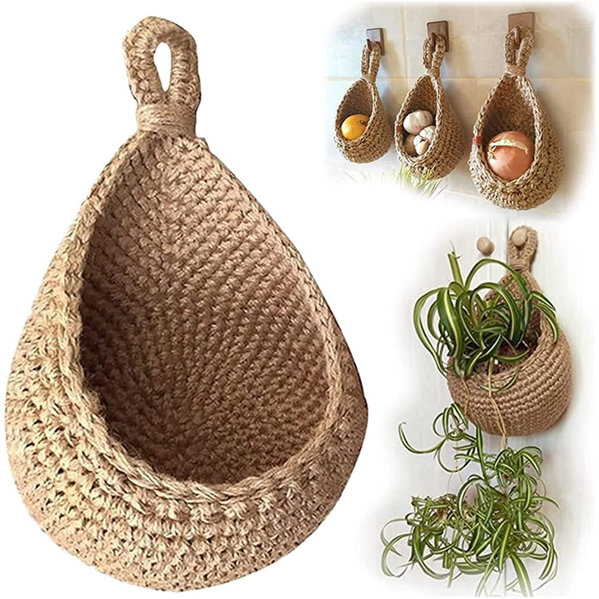 LEAQU Hanging Wall Vegetable Fruit Baskets,Jute Eco Teardrop Hanging ...
