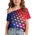 Avrnliq Kids Off Shoulder T-Shirt Girls 4th of July Shirt Patriotic ...