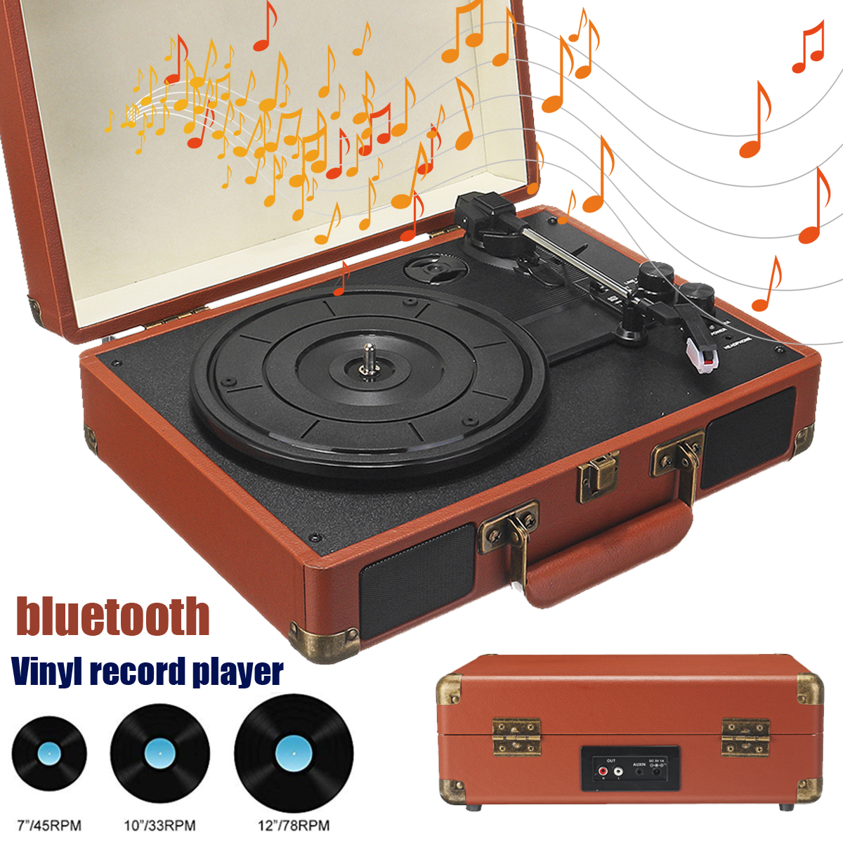 Vinyl Record Player Turntable 2.0 Stereo Speaker 3Speed Radio Recorder ...