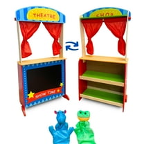 Wooden Tabletop Puppet Theater with Curtains, Blackboard, and Clock by ...