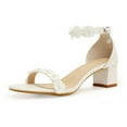 Pmoiste Chunky Heels For Women Elegant Low Heel Pearl Sandals Ankle Strap Dressy Block Heeled