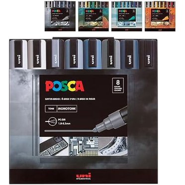 POSCA Permanent Paint Markers, 8-Color Set, PC-5M Medium Bullet Tip ...