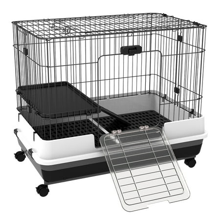 PawHut Rabbit Cage Rolling Small Animal House Bunny Habitat Pull Out ...