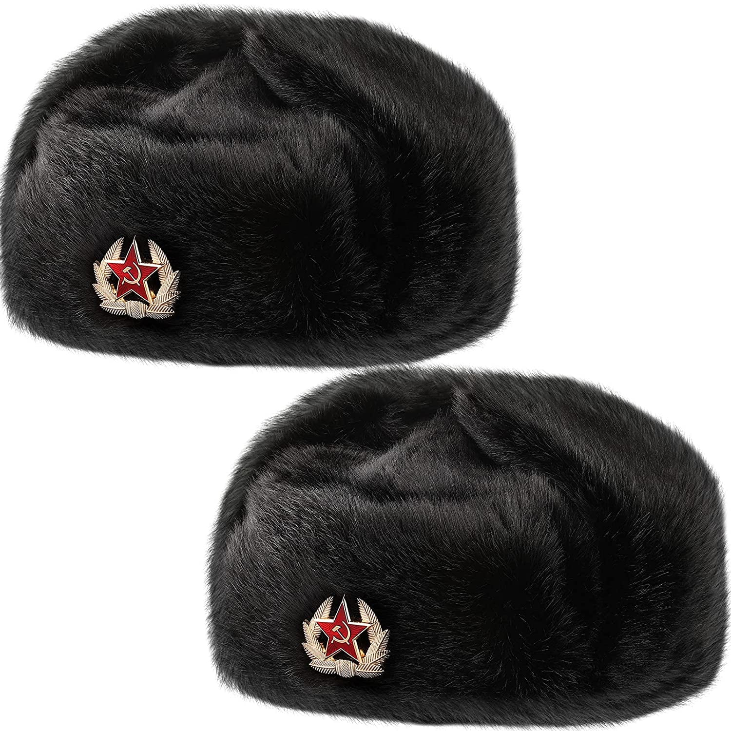 SATINIOR 2 Pieces Russian Army Hat Military Ushanka Hat Faux Fur Cap ...