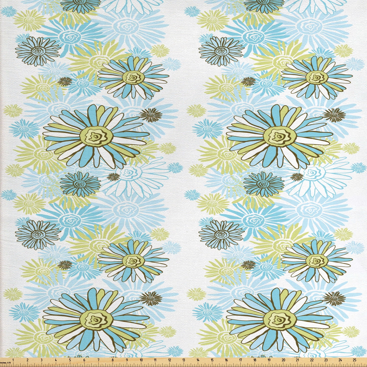 Turquoise Fabric by the Yard, Chamomiles Flower Blossom Wildflower ...