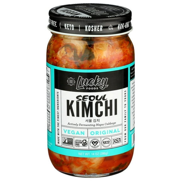 Lucky Foods Kimchi, 14 oz jar, probiotic, vegan, keto certified with ...