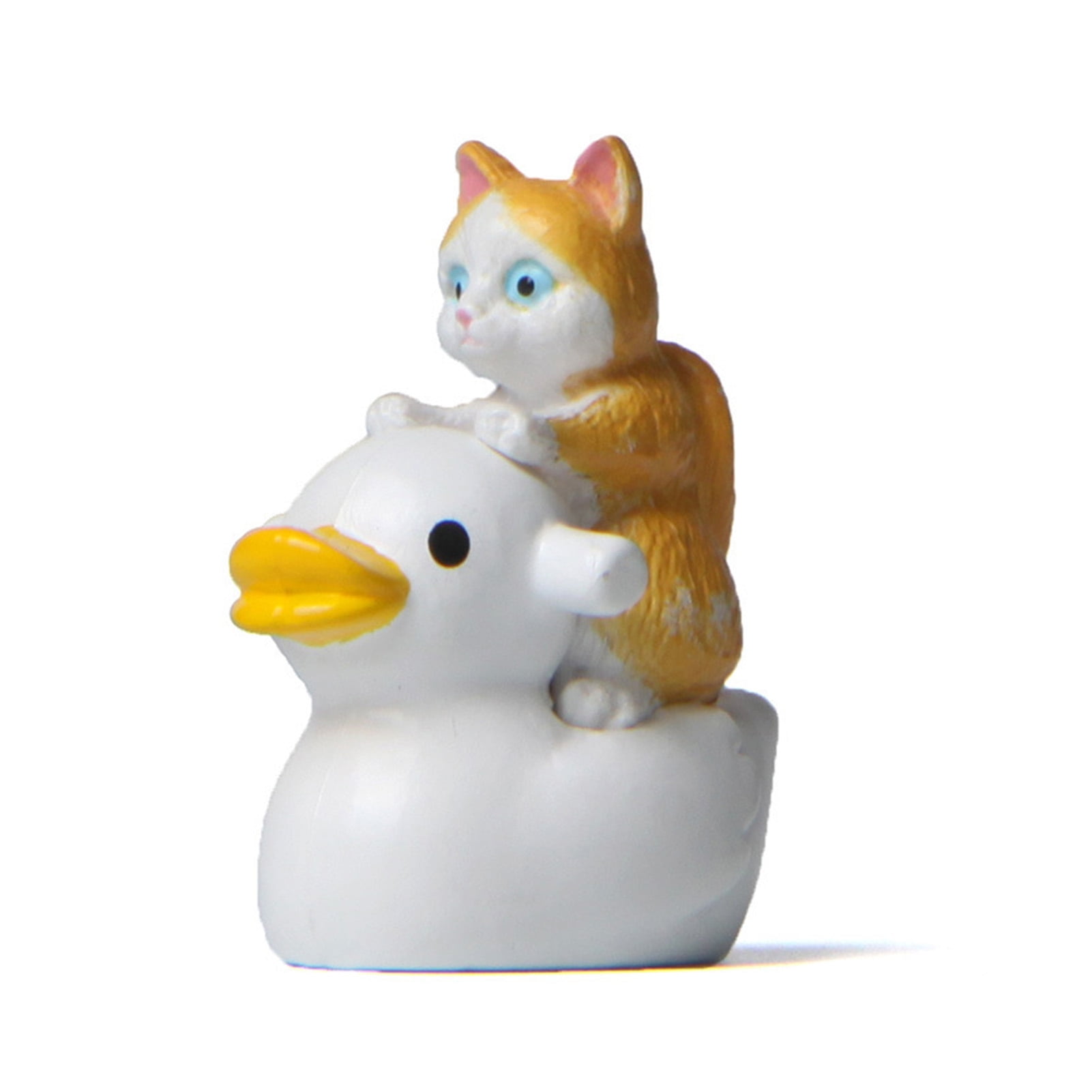 Cartoon Cat Figurine Cute Kitten Riding A Goose Miniature Solid Model ...