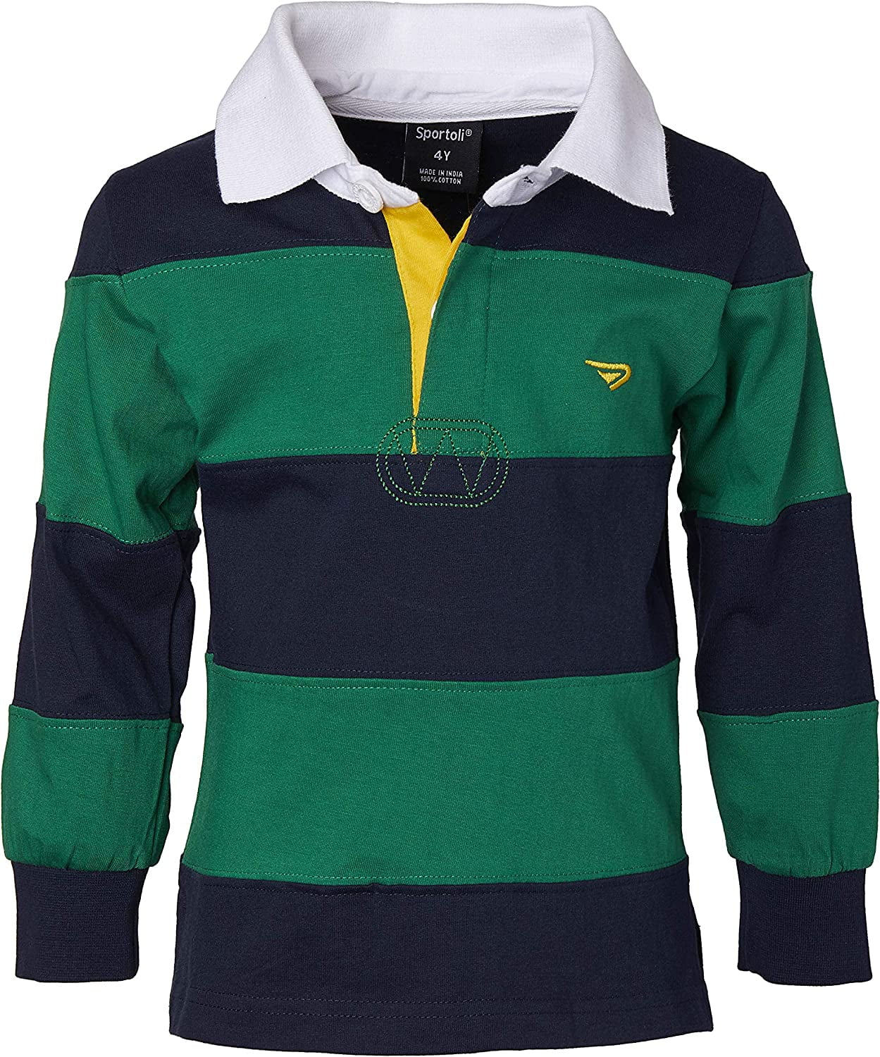 Sportoli Boys Cotton Wide Striped Long Sleeve Polo Rugby Shirt 16 Green ...
