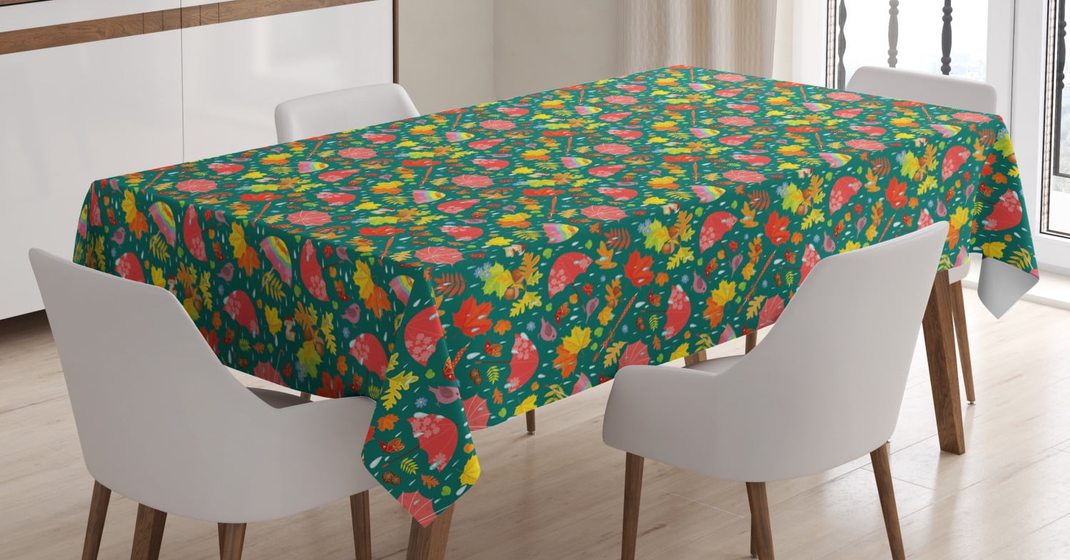 Acorn Tablecloth, Season Change Raining in Autumn Pattern with ...