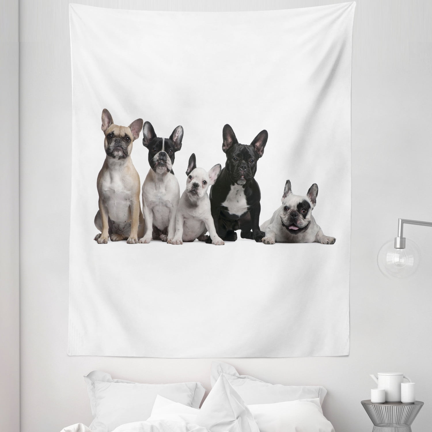 Bulldog Tapestry, Group of Young French Bulldogs with Expressions ...