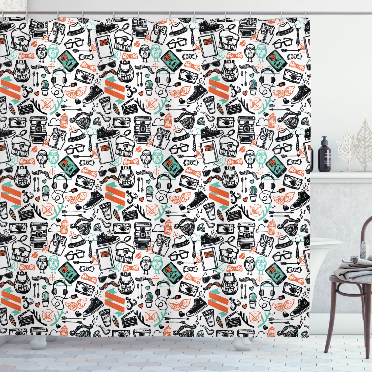 Ambesonne Indie Shower Curtain, Hipster Fashion Sketch, 69"Wx84"L ...