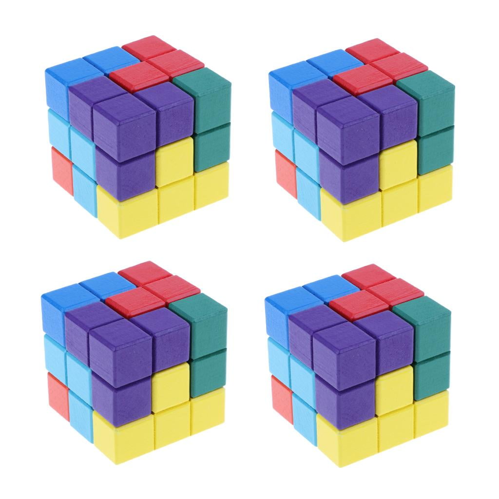 4x Wooden Puzzle Box Stacking Blocks 3D Brain Teaser Toy Hugo Cubo Soma ...