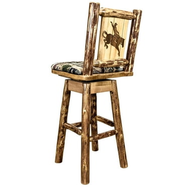 Homestead Collection Barstool w/ Back & Swivel w/ Laser Engraved Moose ...