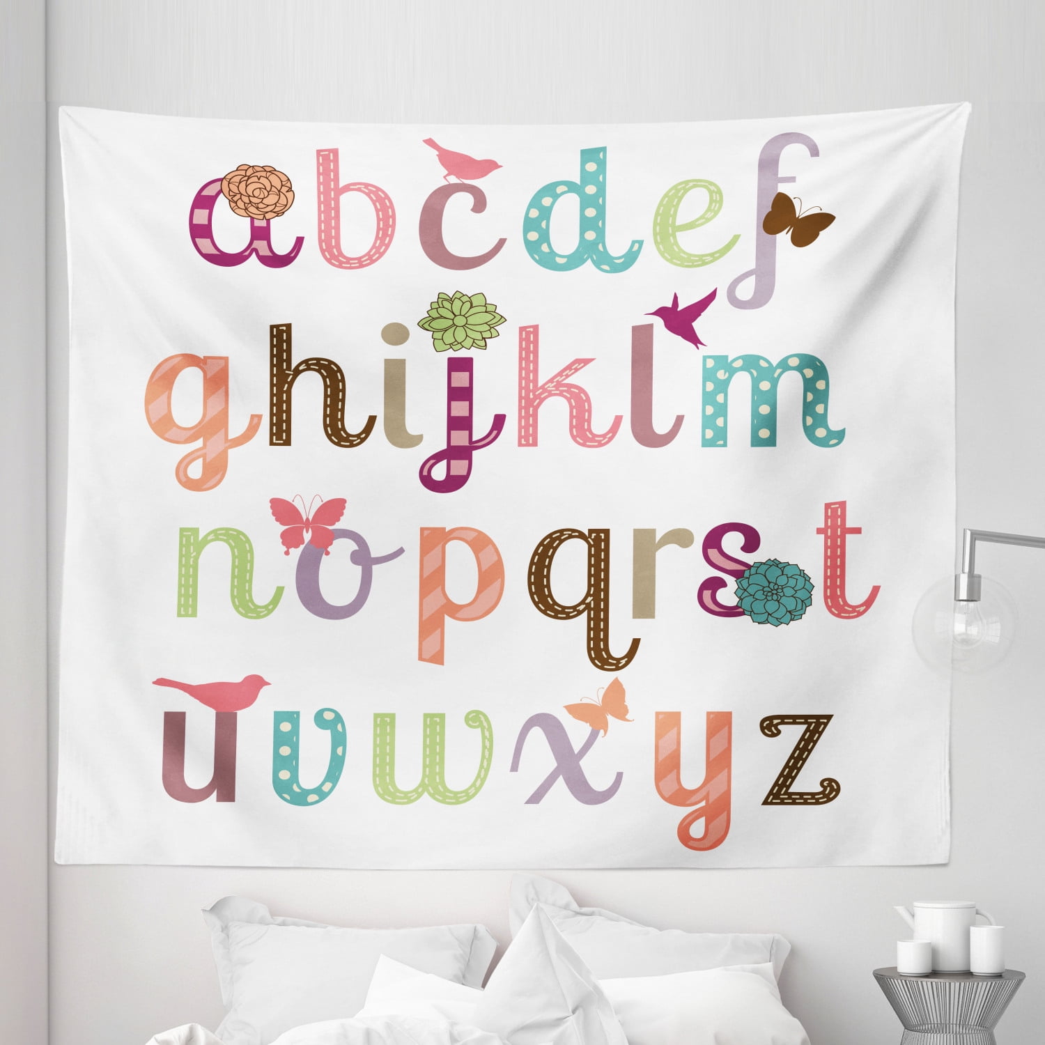 Letters Tapestry, Girly Feminine Typography Set Colorful Letters with ...