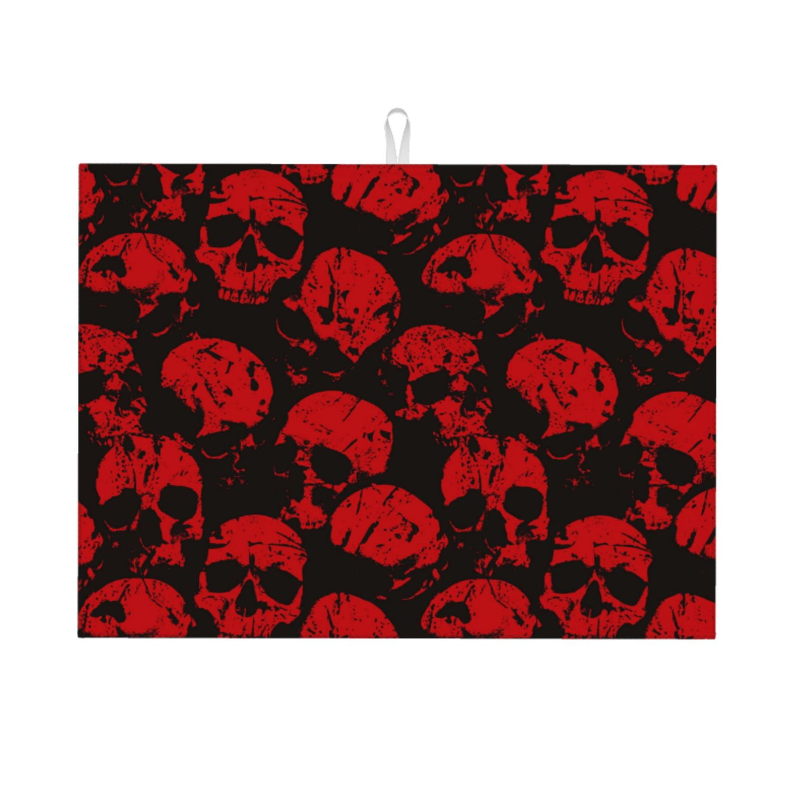 Bingfone Red Skulls 18" x 24"Dish Drying Mat for Kitchen Counter,Ultra ...
