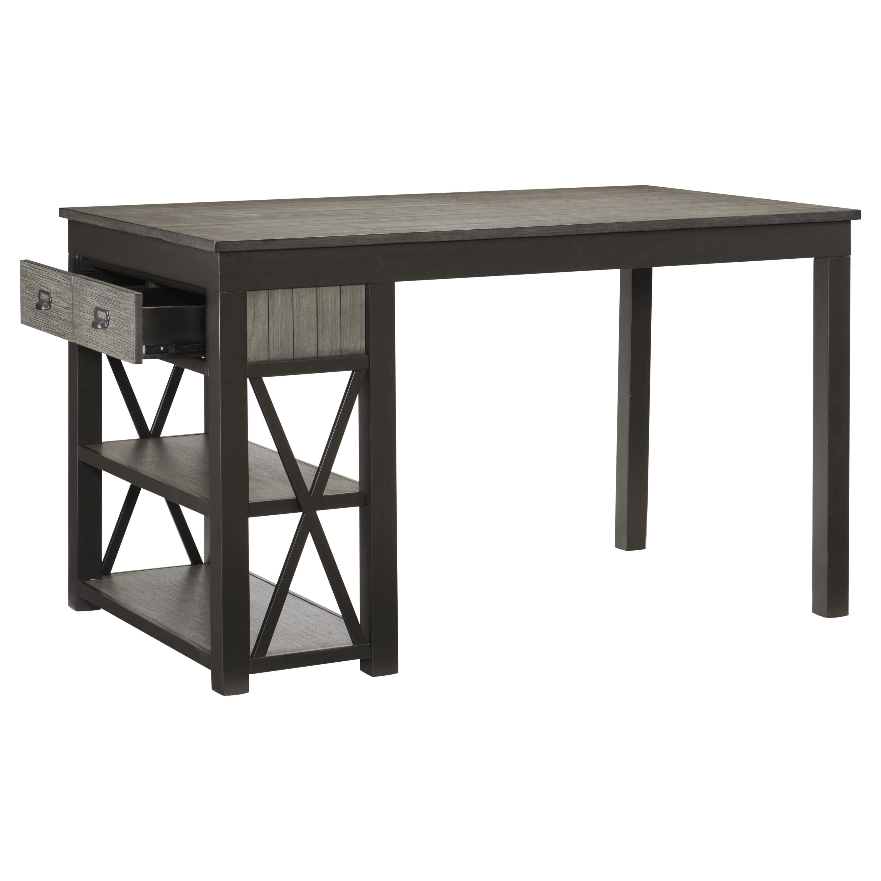 Rustic Counter Height Dining Table with Storage Drawers and Display ...