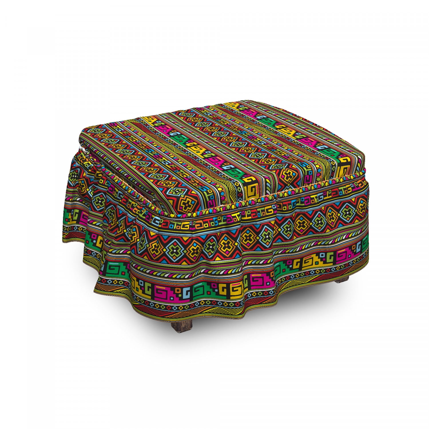 African Ottoman Cover, Colorful Indigenous Art, 2 Piece Slipcover Set ...