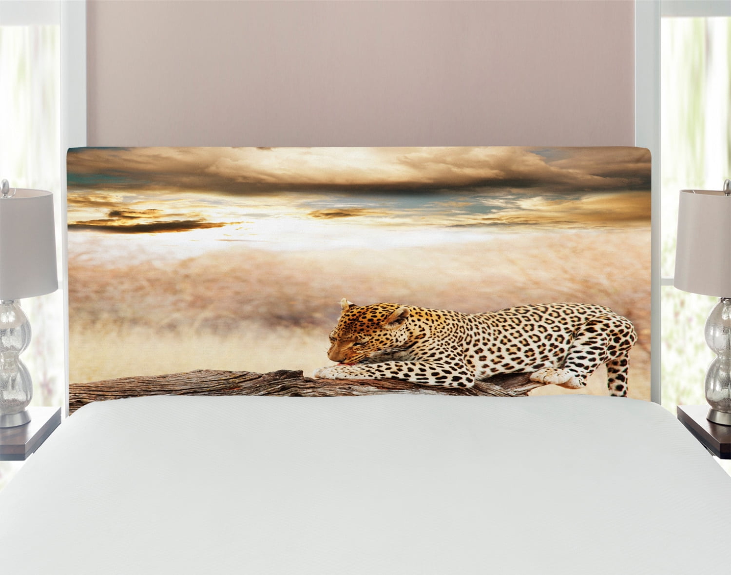 Safari Headboard, Leopard Resting Dramatic Cloudy Sky Safari Wild Cats ...