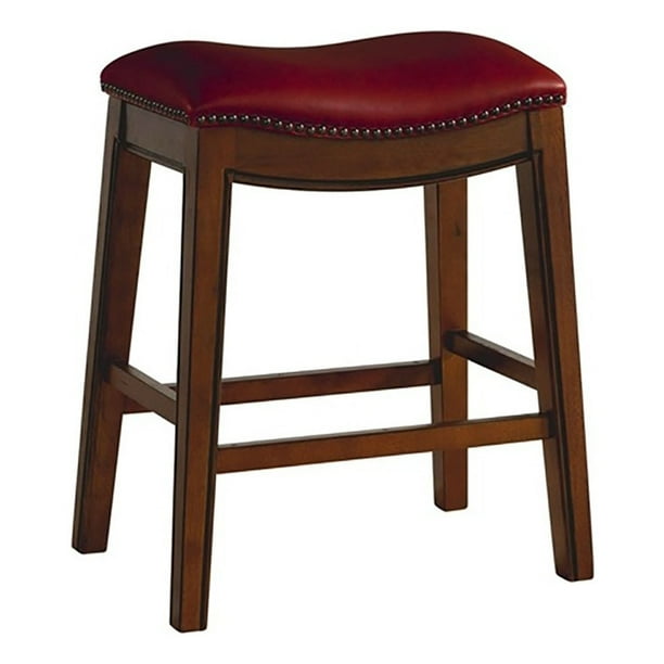 Bowery Hill 24" Traditional Wood/Faux Leather Backless Counter Stool in ...