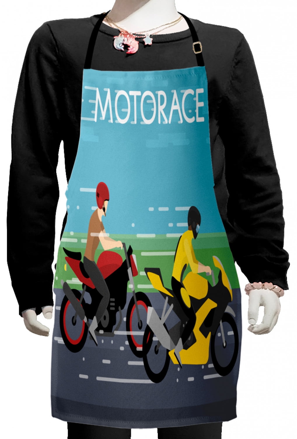 Motorcycle Kids Apron, 2 Bikers Racing on the Road Speed and Action ...