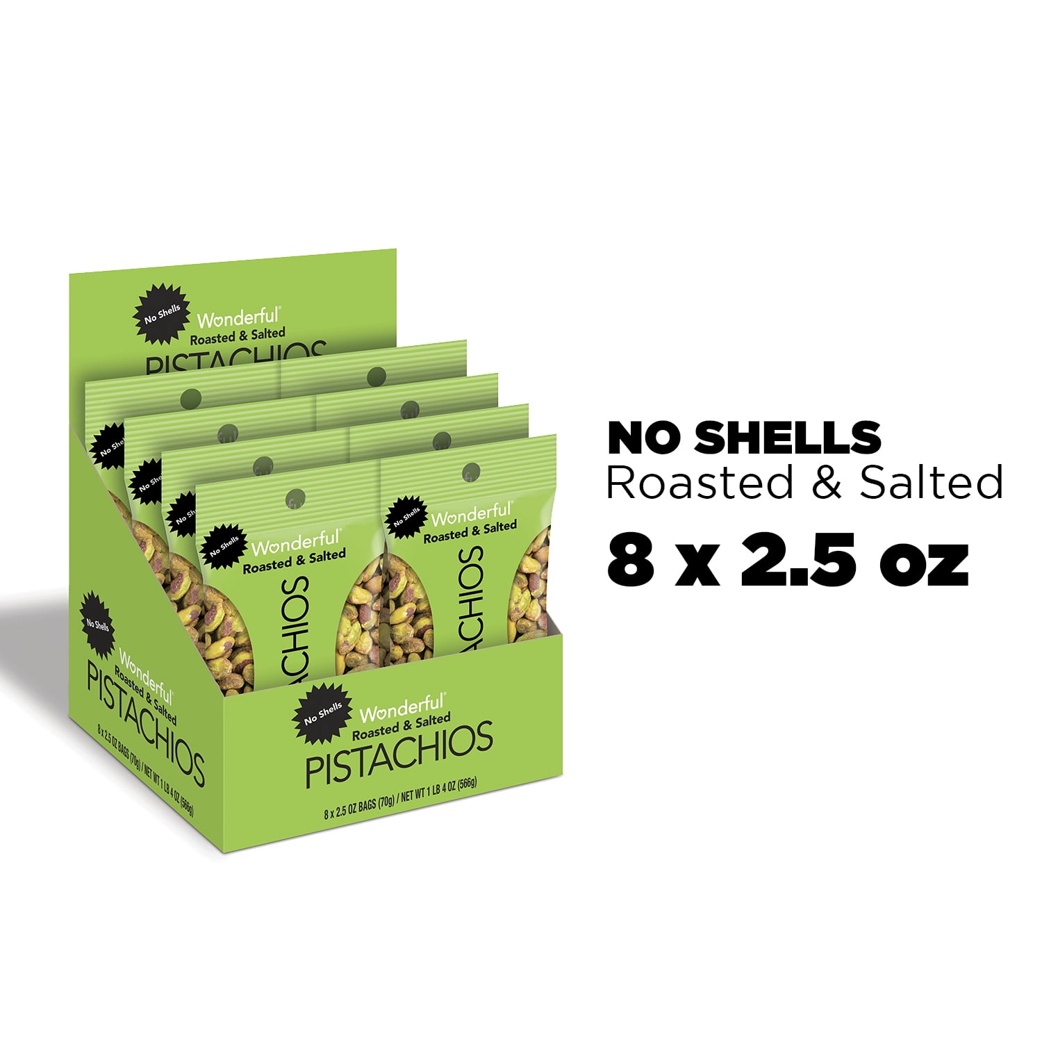 Wonderful Pistachios, No Shells, Roasted & Salted, 2.5 Ounce Bags (Pack ...