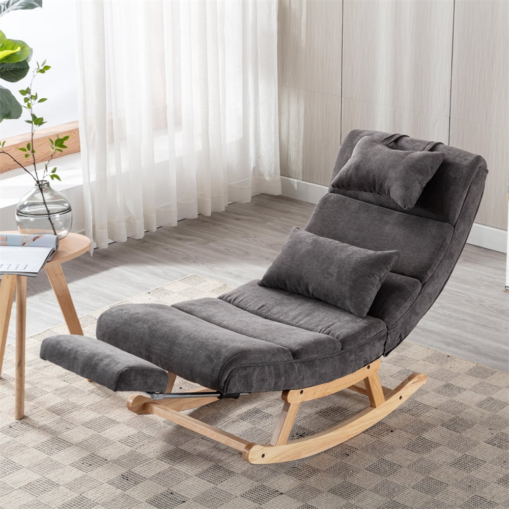 Upholstered Rocking Chair with Pull Out Footrest, Nursery Rocking ...