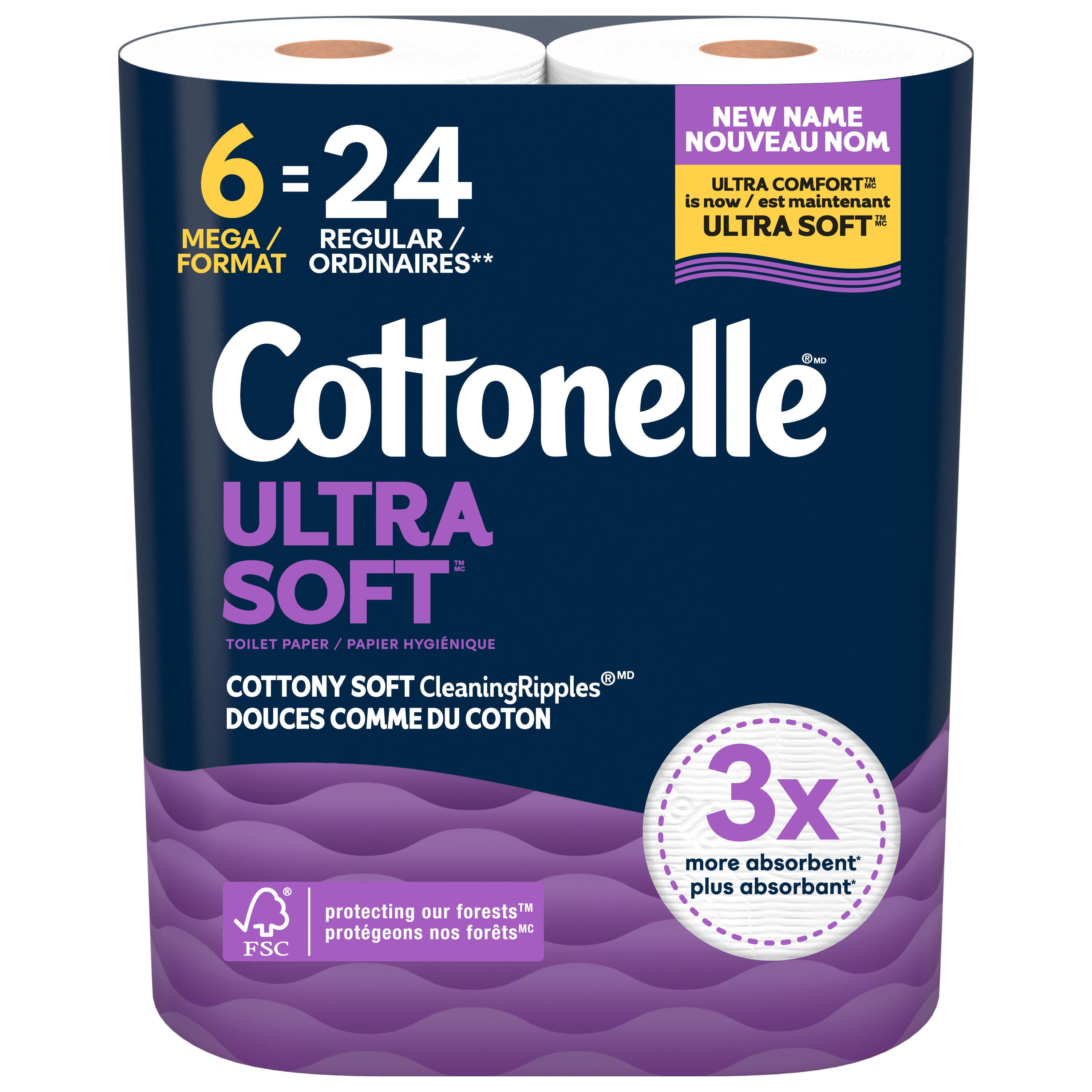 Cottonelle Ultra Soft Toilet Paper, Strong Toilet Tissue, 6 Mega Rolls ...