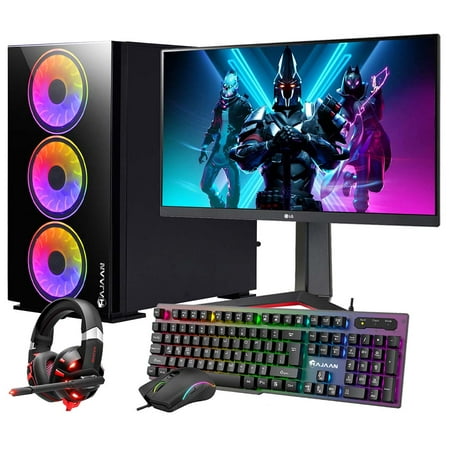 HAJAAN BREEZE Gaming Desktop Tower PC with 24 Inch Gaming Monitor ...