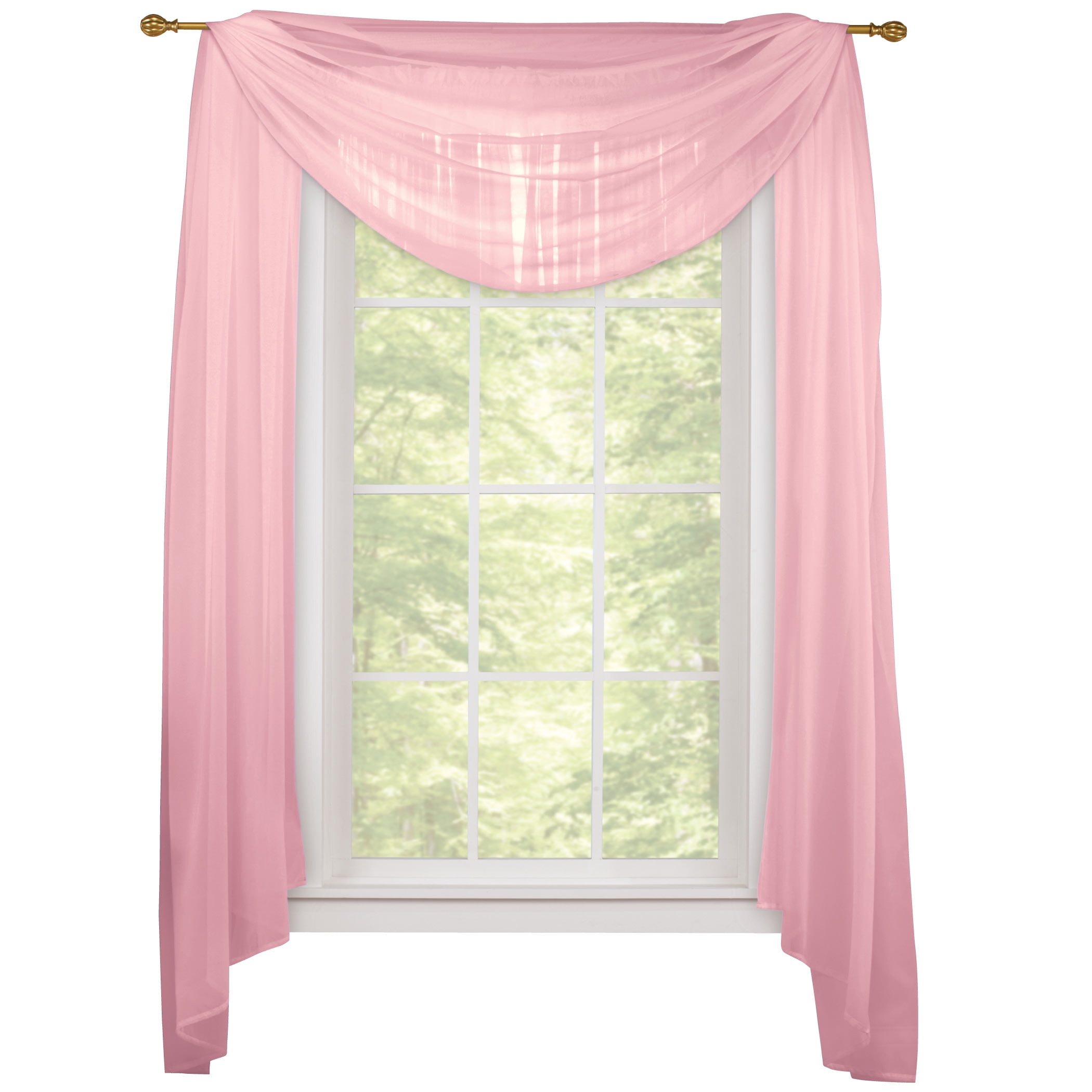 Collections Etc Solid Sheer 215"x60" Window Scarf Curtain, Rose ...