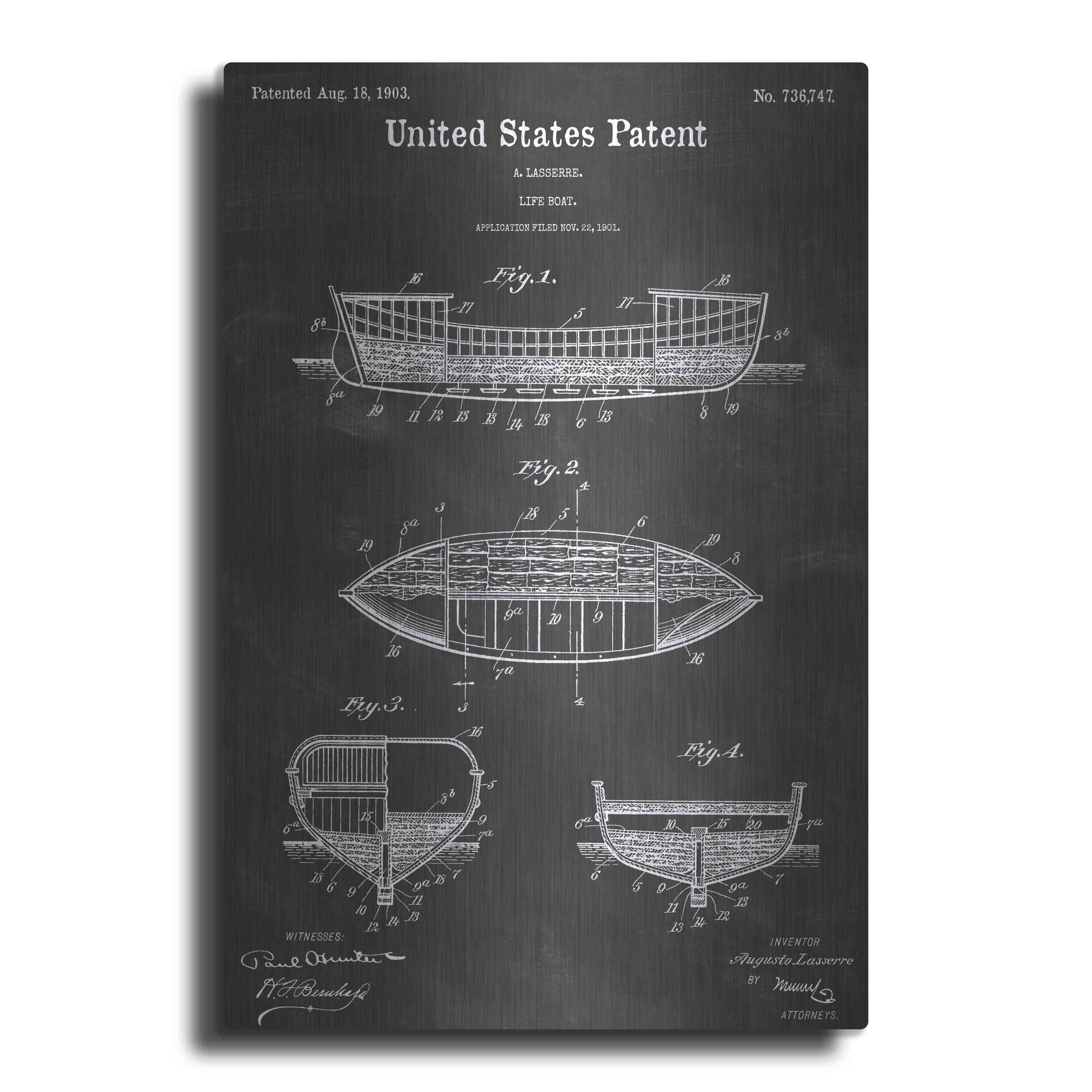 Luxe Metal Art 'Lifeboat Vintage Patent Blueprint' by Epic Portfolio ...