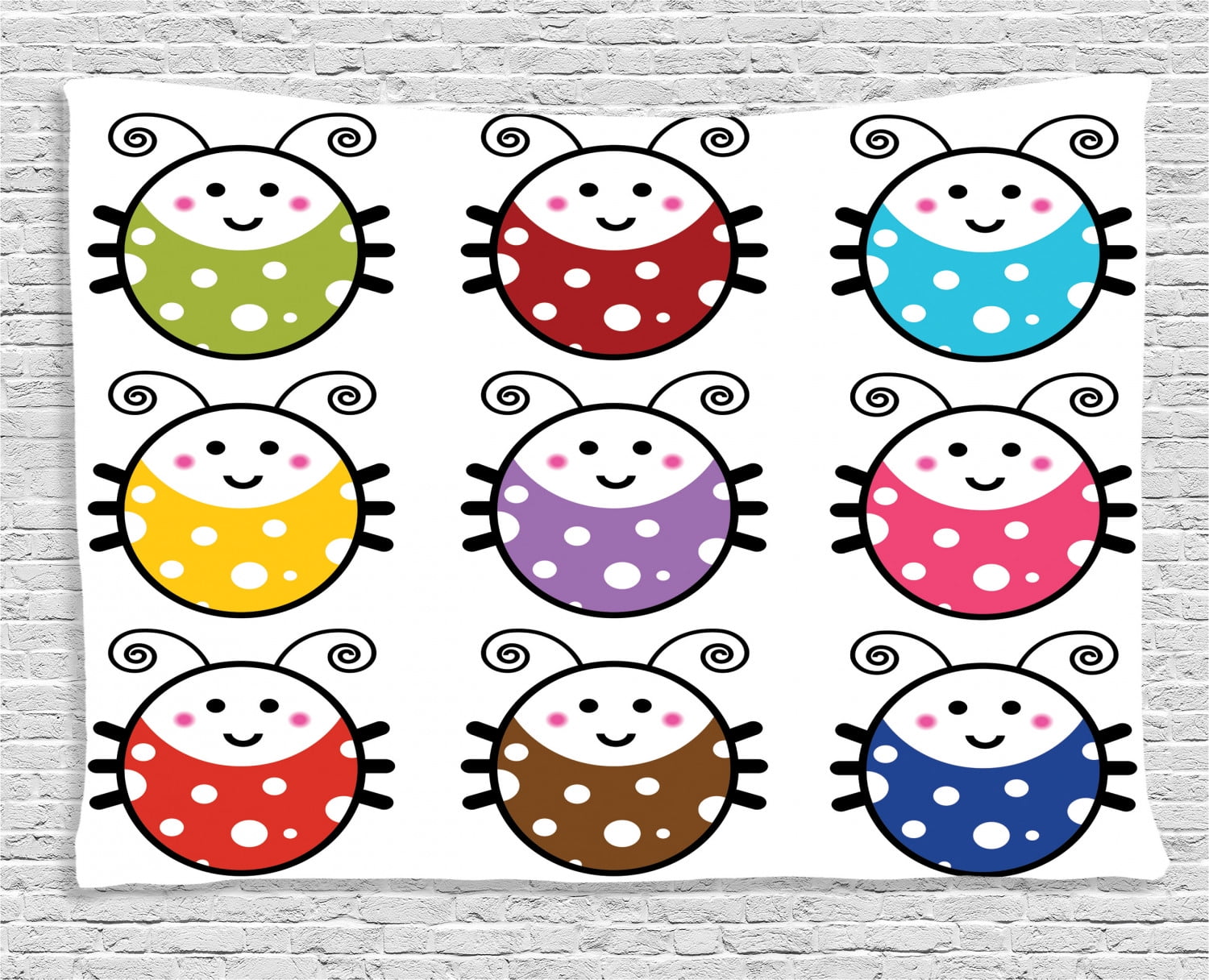 Ladybugs Decorations Tapestry, Number of Cute Smiling Ladybugs ...