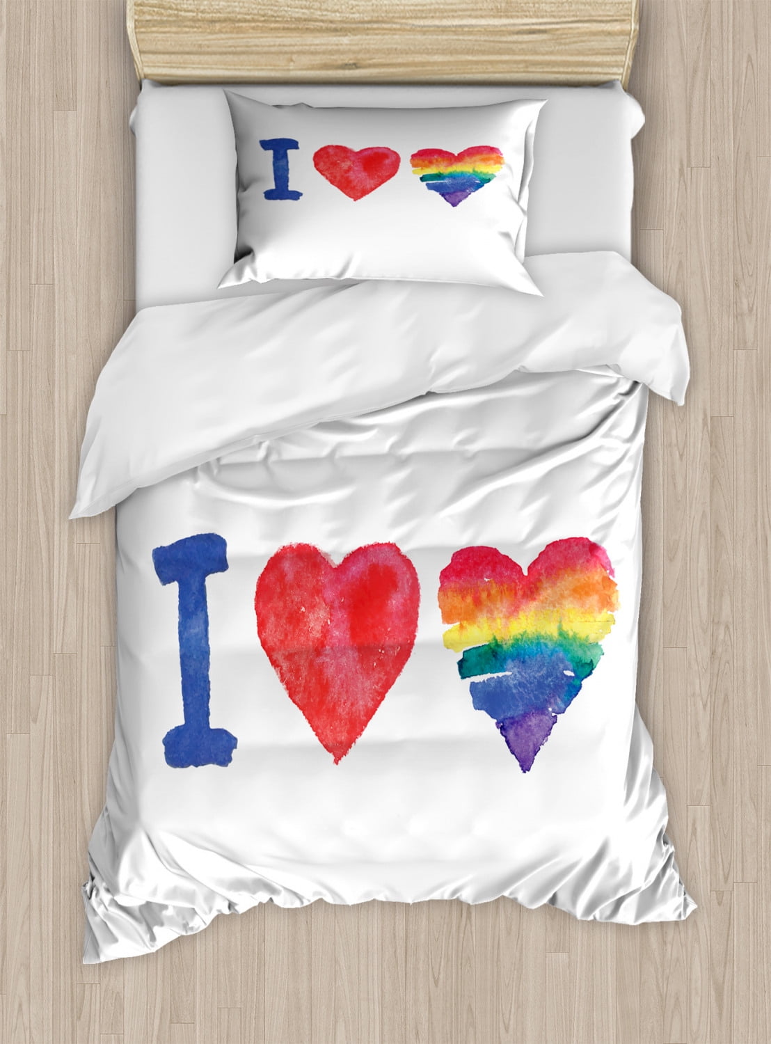 Pride Duvet Cover Set Twin Size, I Love LGBT Acronym Pictogram with ...