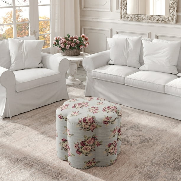 Rustic Manor Lavigne Linen Flower Shaped Ottoman with Nailhead Trim ...
