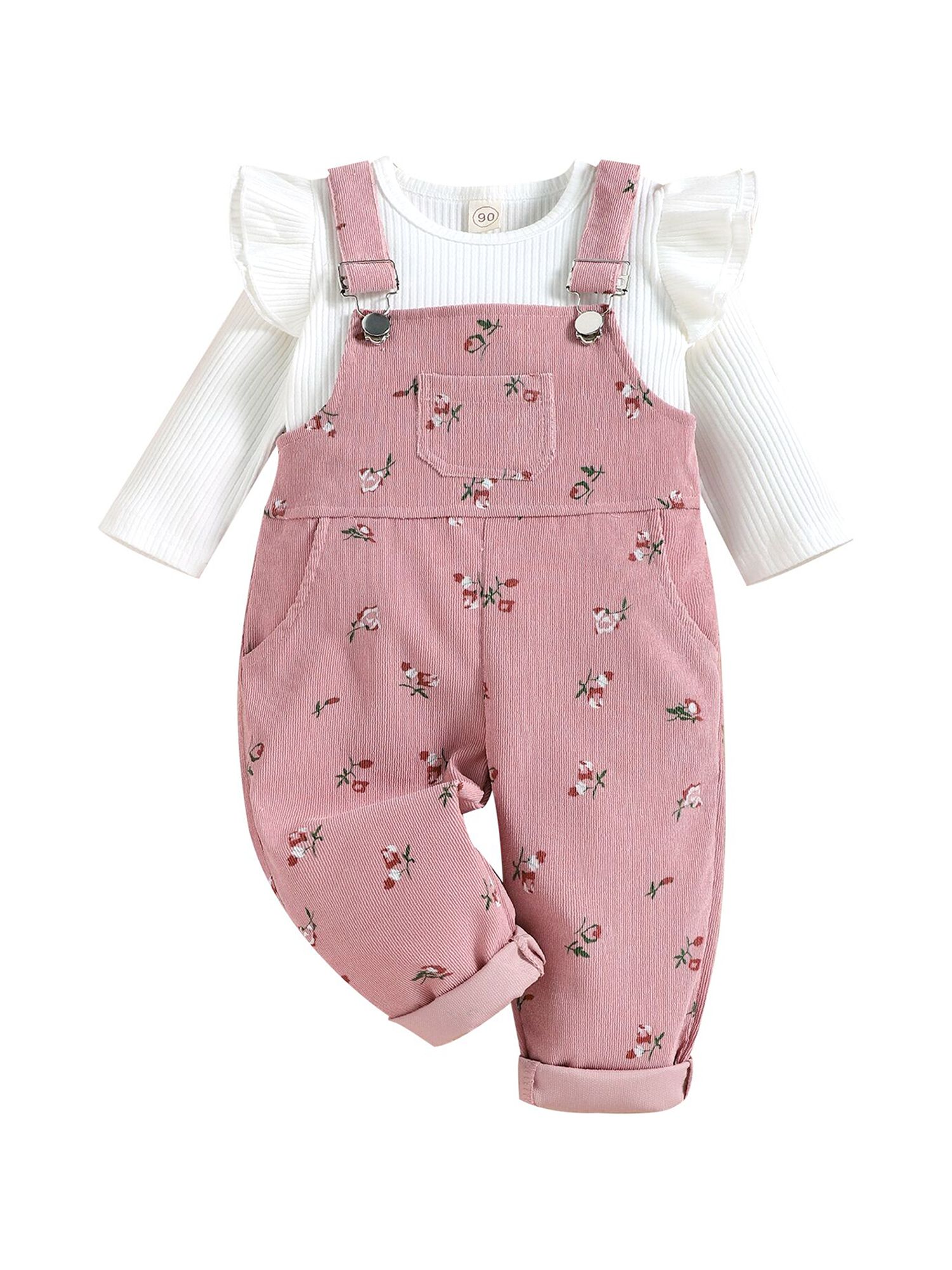Bagilaanoe 2pcs Toddler Baby Girl Overalls Pants Set Long Sleeve T ...