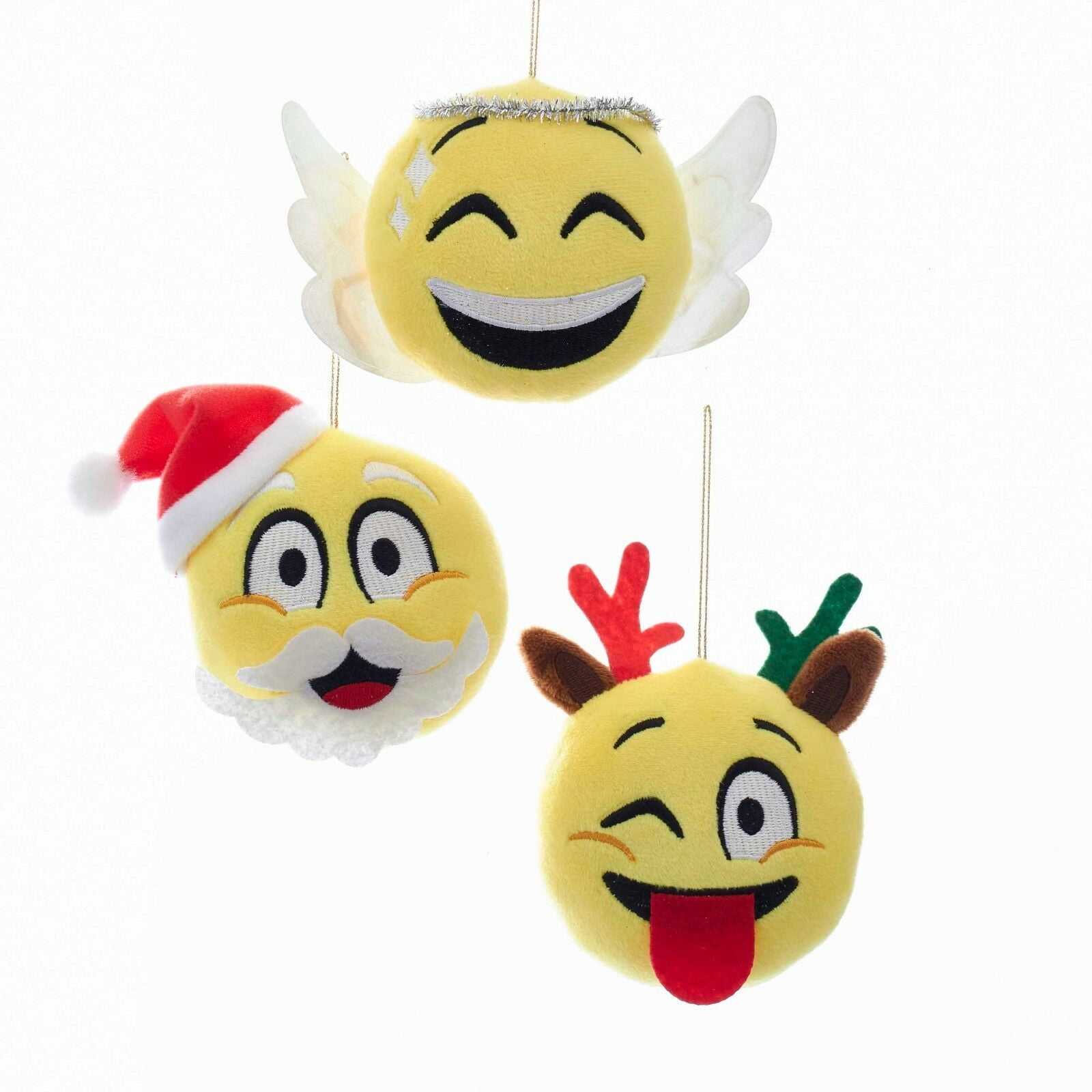 Emoji Smiley Face Set of 3 Plush Christmas Ornaments - Walmart.com