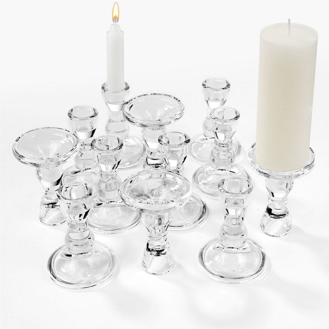 12pcs Glass Taper Candle Holders, Retro Nordic Style, Elegant Glass ...