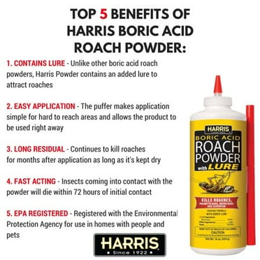 Harris Boric Acid Roach Killer Powder with Applicator, 16 oz. (2-Pack ...