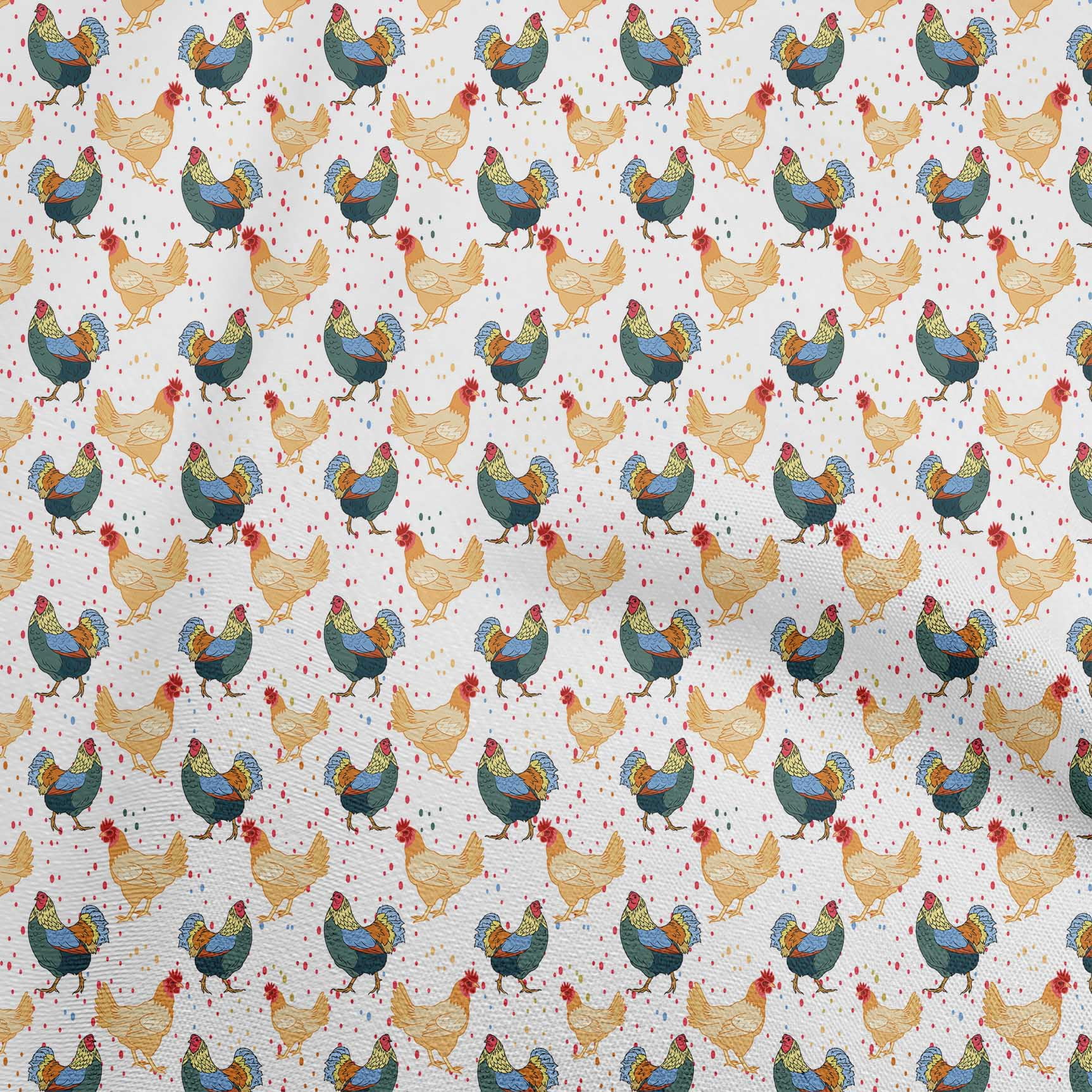 oneOone Cotton Silk White Fabric Birds Rooster Fabric For Sewing ...