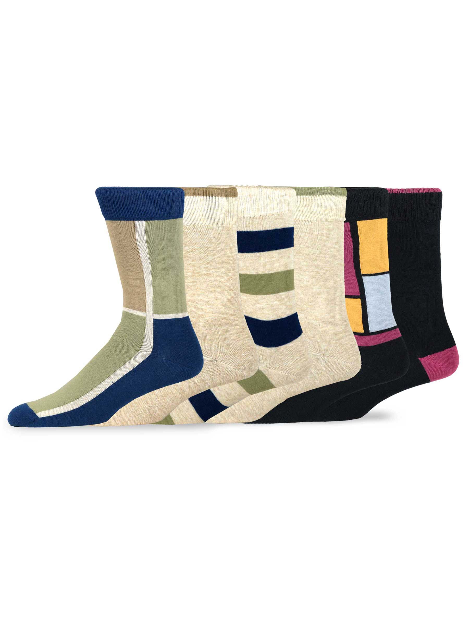 TeeHee Men's Cotton Crew Dress Socks 6-pack (Wide Stripe) - Walmart.com