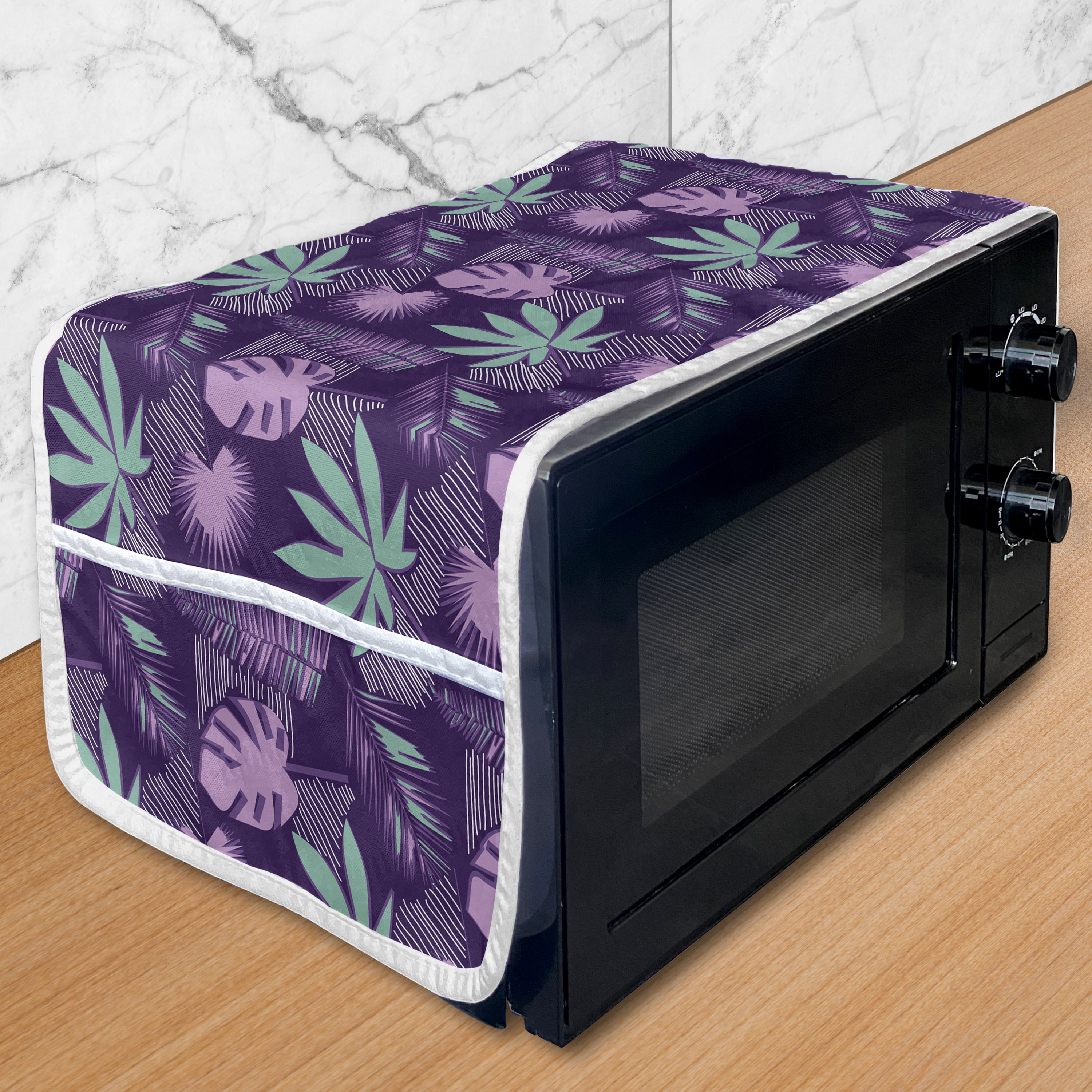 Tropical Microwave Oven Cover, Exotic Jungle Leaves Monstera Fan Palm Banana Island Coconut Tree ...