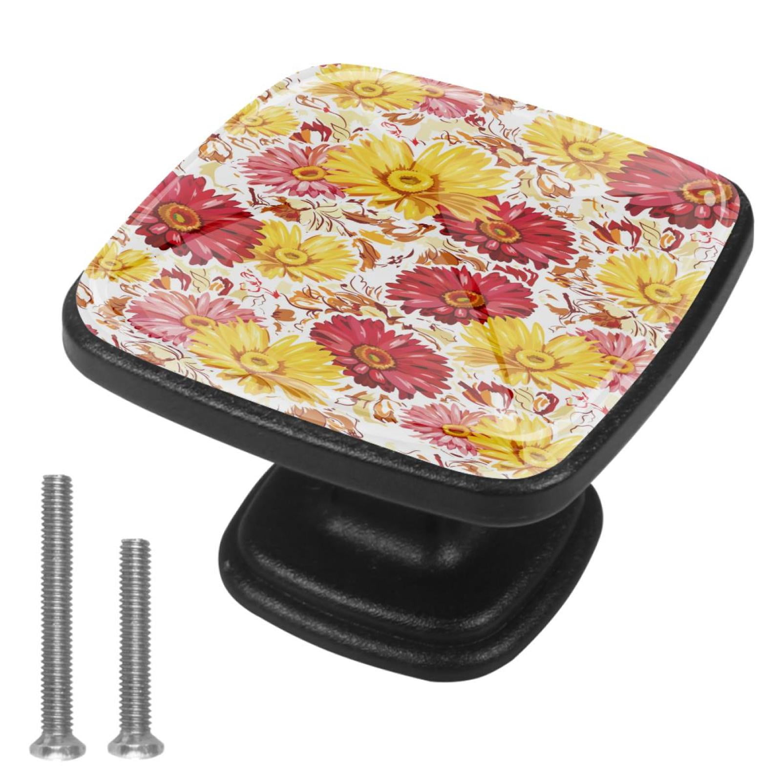 4 Pcs Cabinet Handle Drawer Pulls Colorful Daisy Flower Knobs with Screws Square Furniture ...