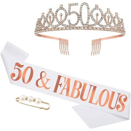 licenbar 50th Birthday Crown Women Birthday Sash, Rhinestone Tiara ...