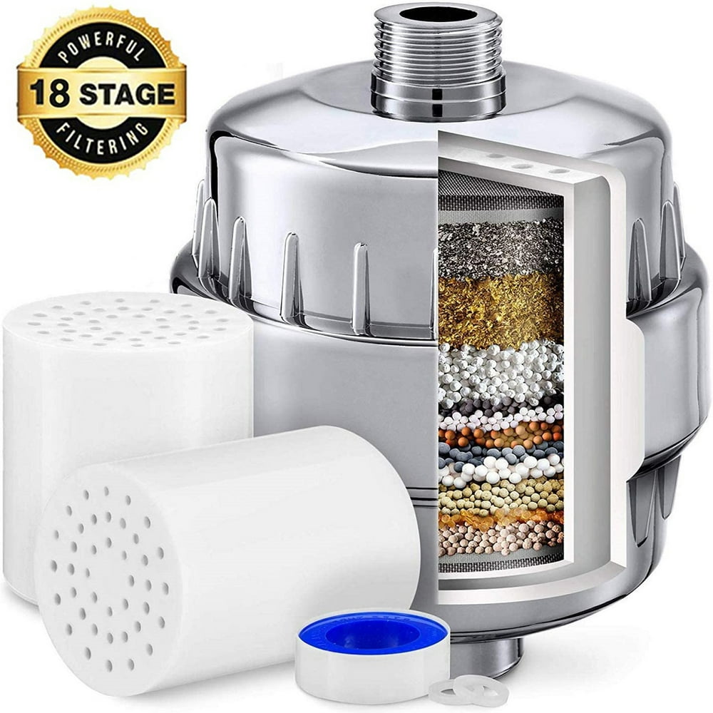 18 Stage Shower Water Filter W 2 Replaceable Cartridge Universal