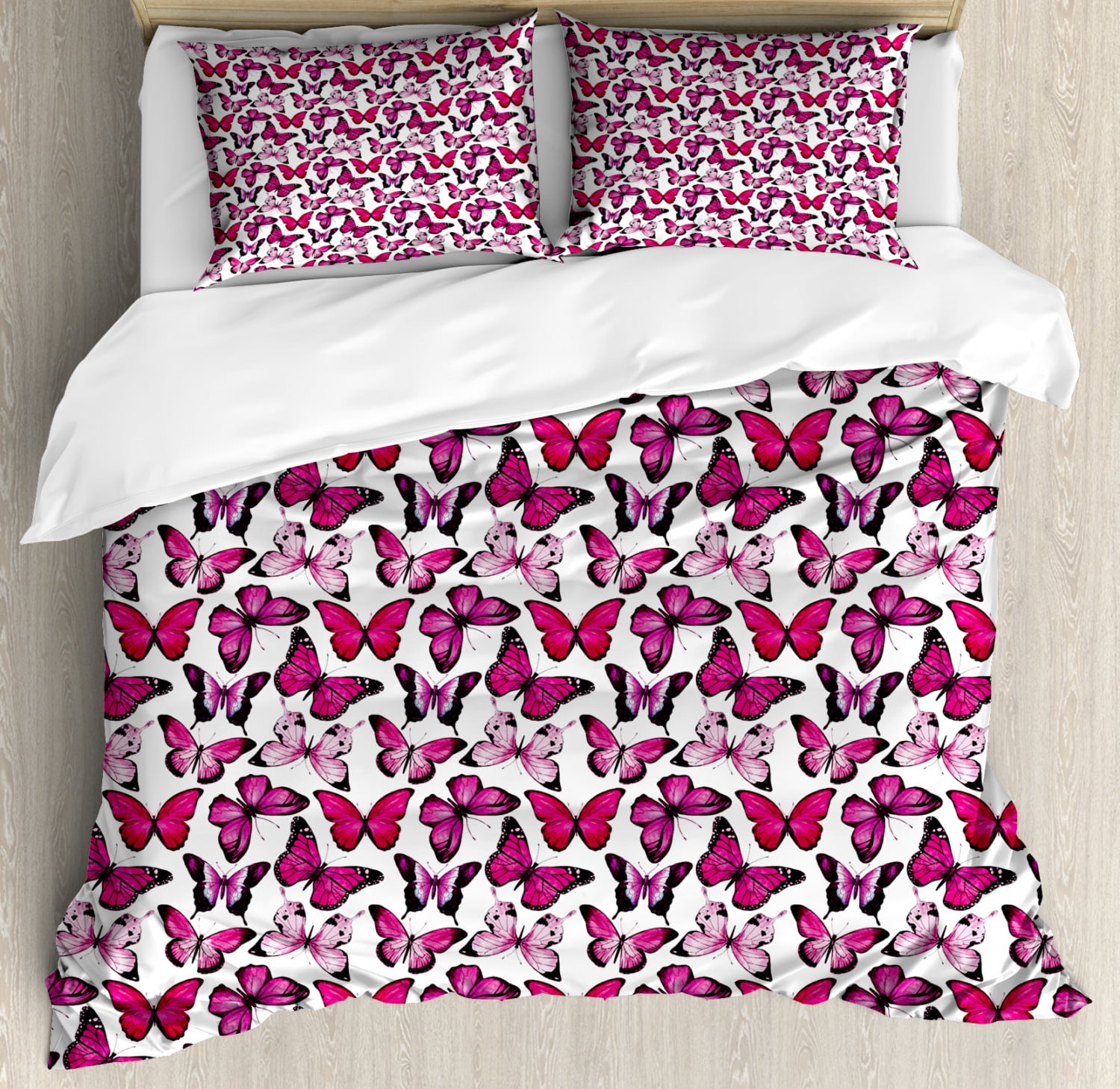 Pink and White Duvet Cover Set King Size, Summer Nature Theme with ...