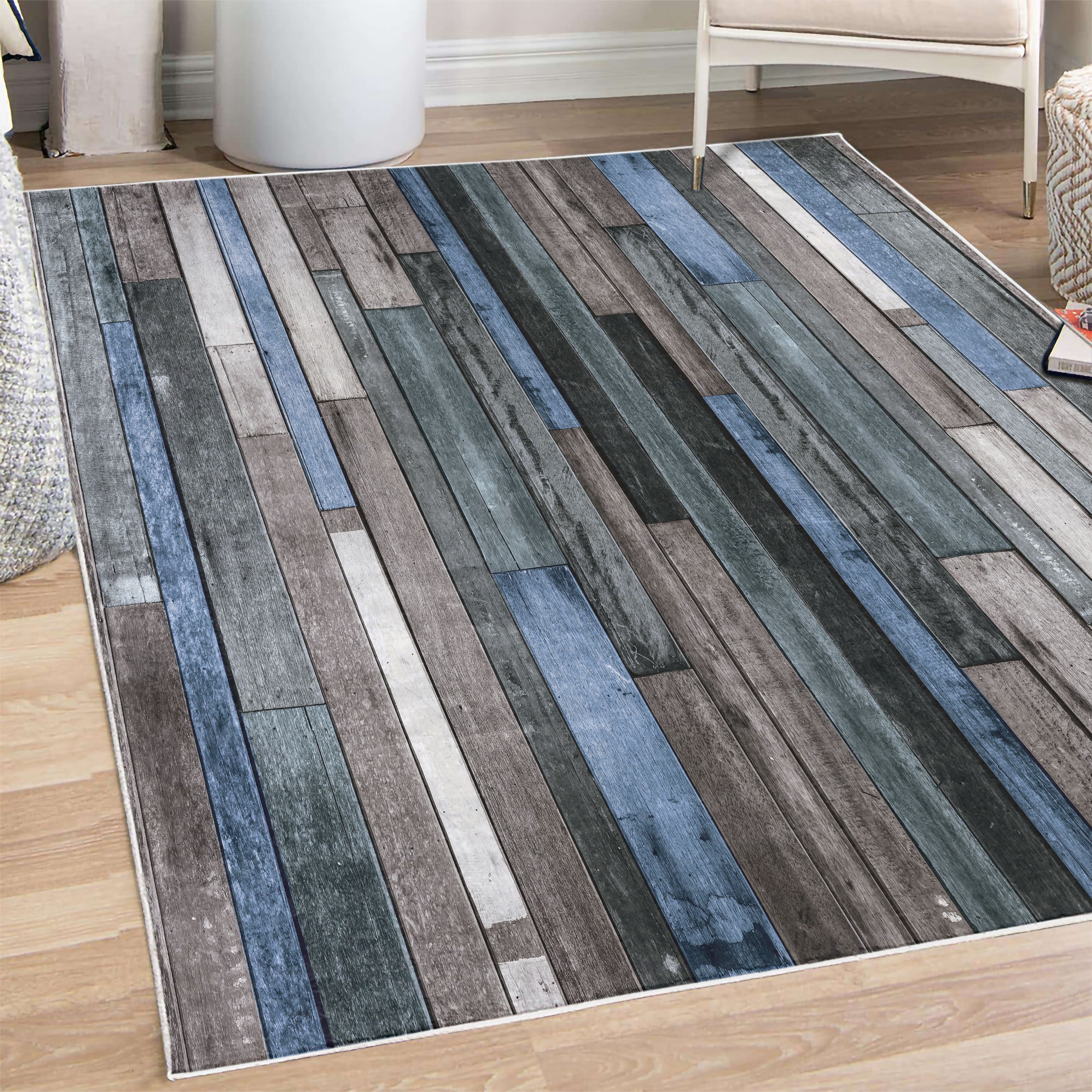 Wooden Print Decorative Rug, Old Hardwood Floor Plank Grunge Lodge ...