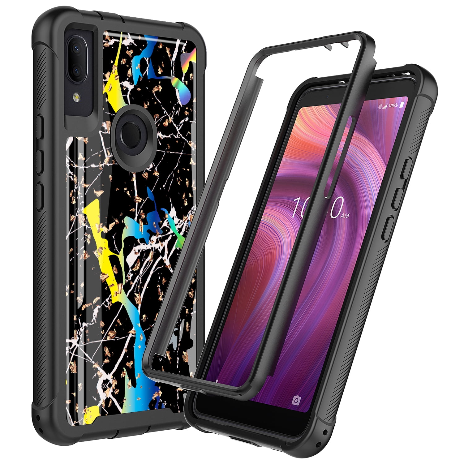 Alcatel 3V 2019 Case, KAESAR Hybrid Bling Glitter Sparkle Black Marble ...