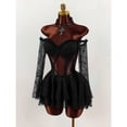 Black Lace Off-Shoulder Sheer Long Sleeve Mini Dress With Ruffled Skirt ...